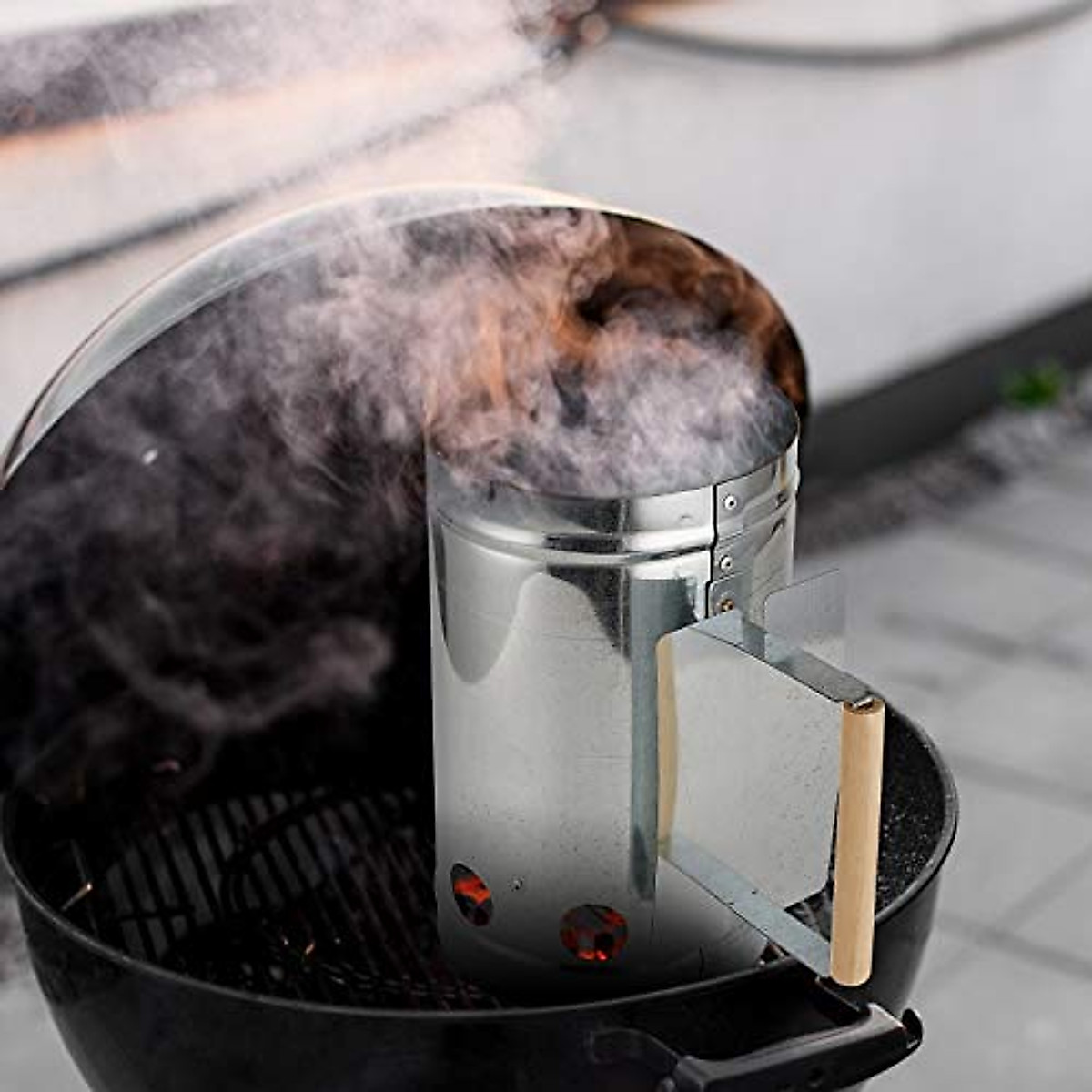 11" H X 7" D Grill Barbecue BBQ Galvanized Steel Metal Charcoal Chimney Starter for Grilling Outdoor Cooking/Camping Accessories