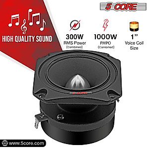 5 CORE Tweeters Speakers Car Audio Pair 600W Combined Peak 4 Ohm 3.5 Inch Aluminum Super Bullet Tuiters para Sonido para Carro - TW BLT 150 BLK Pair