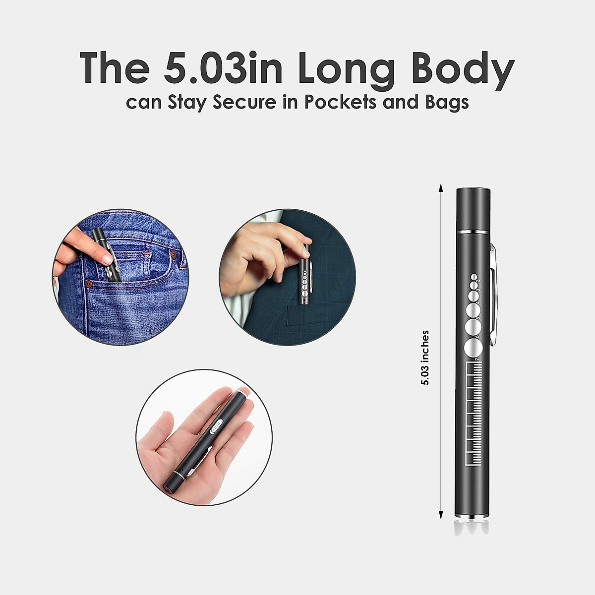 URHEALTH Rechargeable Pen Light | LED Penlight | USB Rechargeable | Black