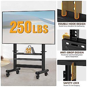 Mobile TV Cart Rolling TV Stand with Wheels for 55-100 Inch LCD LED Flat Curved Screens up to 250 lbs, Max VESA800x600 mm Heavy Duty Portable Floor TV Stand Large Base Trolley Height Adjustable