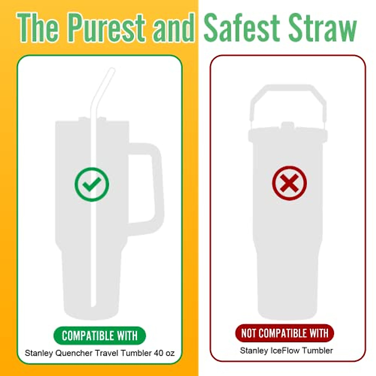 MLKSI 6 Pack Silicone Straw Replacement 40 oz for Stanley Quencher Tumbler, Reusable Bent Straws with Cleaning Brush for Stanley H2.0 FlowState Stainless Steel Simple Modern 40 oz Tumbler