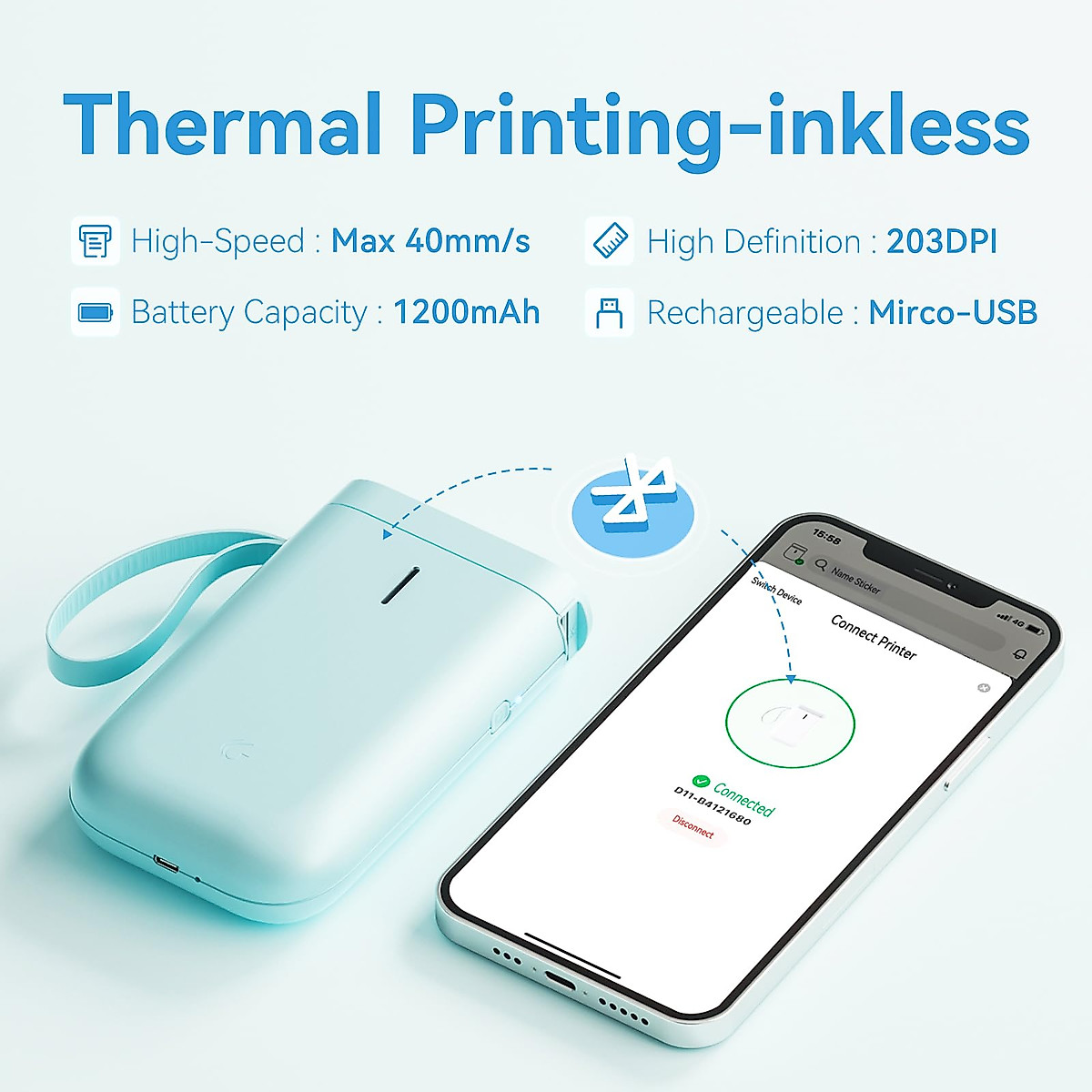 NIIMBOT D11 Label Maker Machine with Tape, Portable Bluetooth Thermal Label Printer Wireless Connection Rechargeable Labeler for Home Office Small Business Storage Organizing, Green