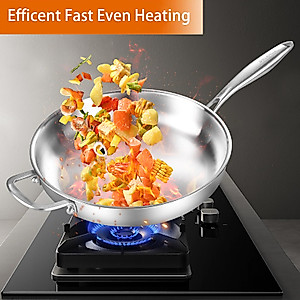 DELARLO Tri-Ply Stainless Steel Pan with Lid 12inch丨Compatible with All Cooktops Up to 600℉丨Stainless Steel Skillet 12 inch丨Heavy Duty丨Frying Pan with Lid丨18/10 Large Cooking Surface丨Omelette Pan