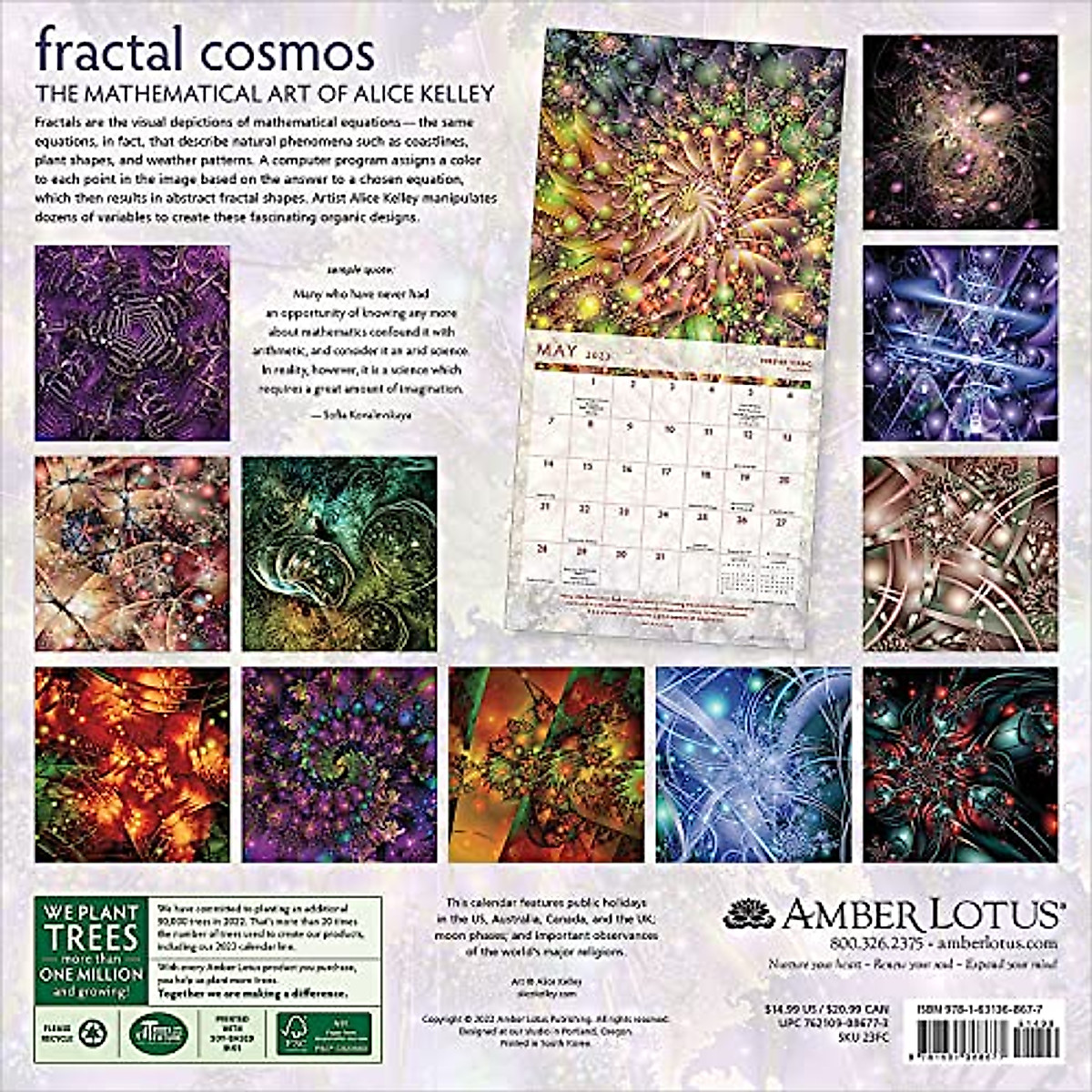 Fractal Cosmos 2023 Wall Calendar: The Mathematical Art of Alice Kelley | 12" x 24" Open | Amber Lotus Publishing