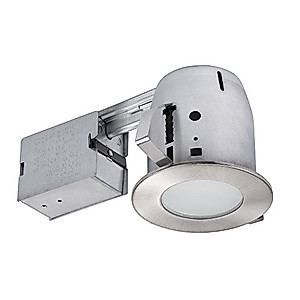 4" LED IC Rated Flush Round Trim Recessed Lighting Kit, Brushed Nickel, Frosted Glass, Easy Install Push-N-Click Clips, LED Bulb Included, 3.88" Hole Size,90972