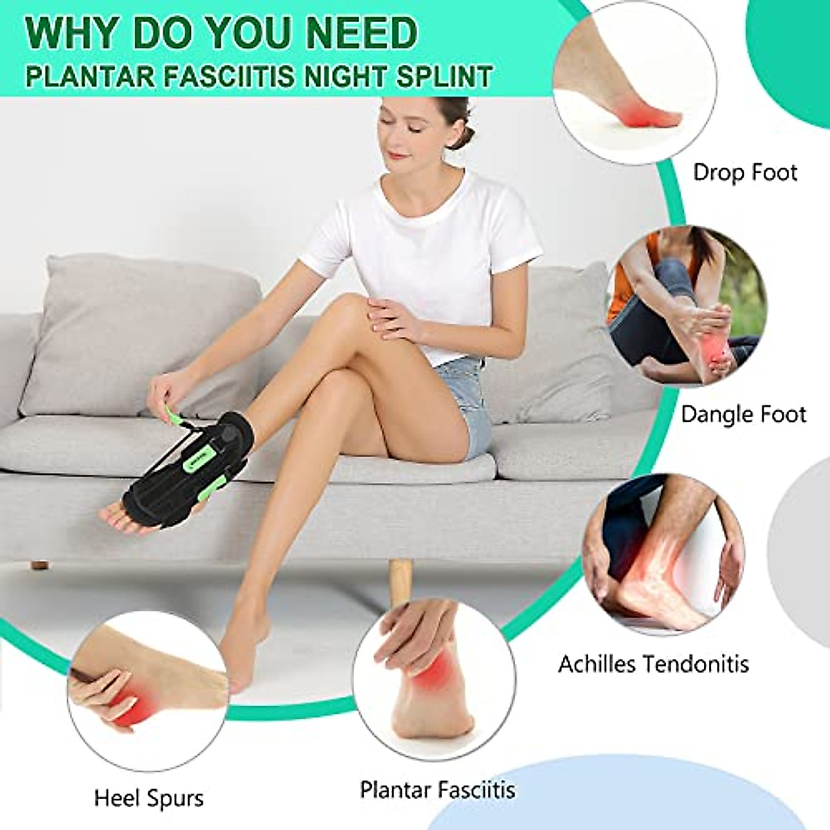 Mercase Plantar Fasciitis Night Splint Set, Planters Facetious Relief Kit with Night Splint for Men Women+Foot and Calf Stretcher Relief Plantar Fasciitis, Foot Drop, Achilles Tendonitis, Day&Night
