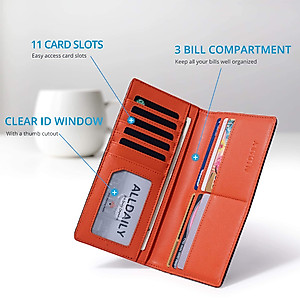 Alldaily Bifold Long Slim Wallets for men, Leather RFID Blocking Credit Card Holder with ID Window