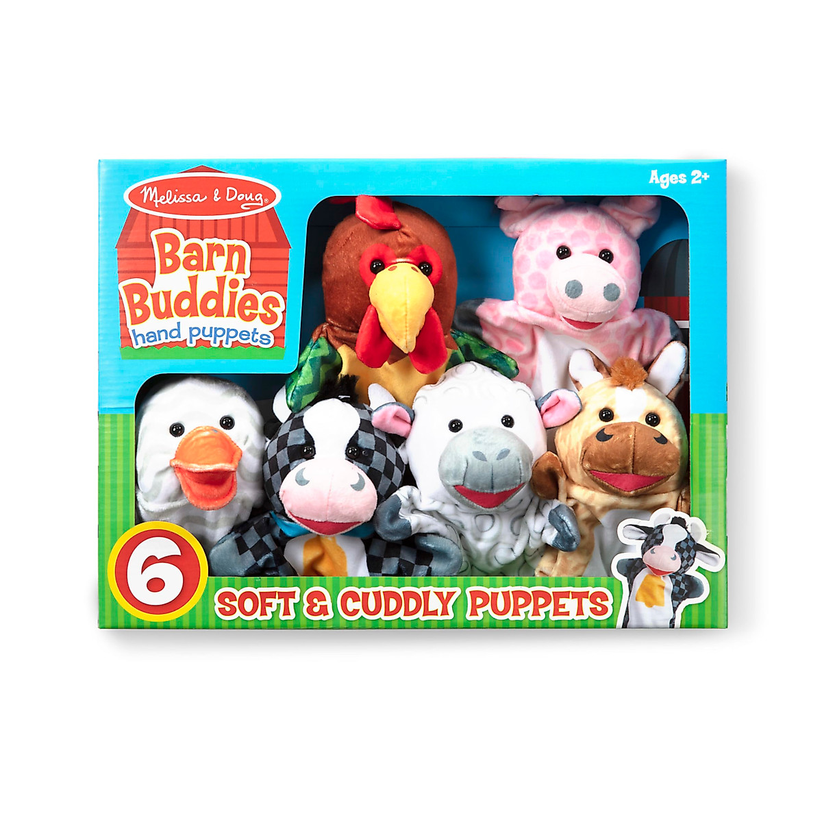 Melissa & Doug Barn Buddies Hand Puppets, Set of 6 (Cow, Sheep, Horse, Duck, Chicken, Pig) , Multicolor