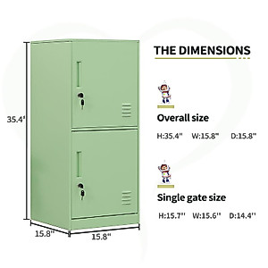 DAYTOYS 2 Door Metal Vertical Storage Locker for Kids Bedroom, Children Room, School, Office, Home,Stackable Steel Storage Cabinet for Toys, Sports Equipment,Anti-Falling Device. (2D, Green)