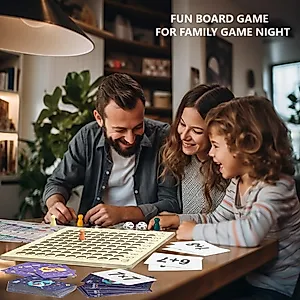 2 in 1 Multiplication Addition Math Board Game for Kids - Wooden Montessori Math Toys for Girls Boys 4 5 6 7 8 9 Years Old Wood Double Sided Board Table Dice Card Games for Family