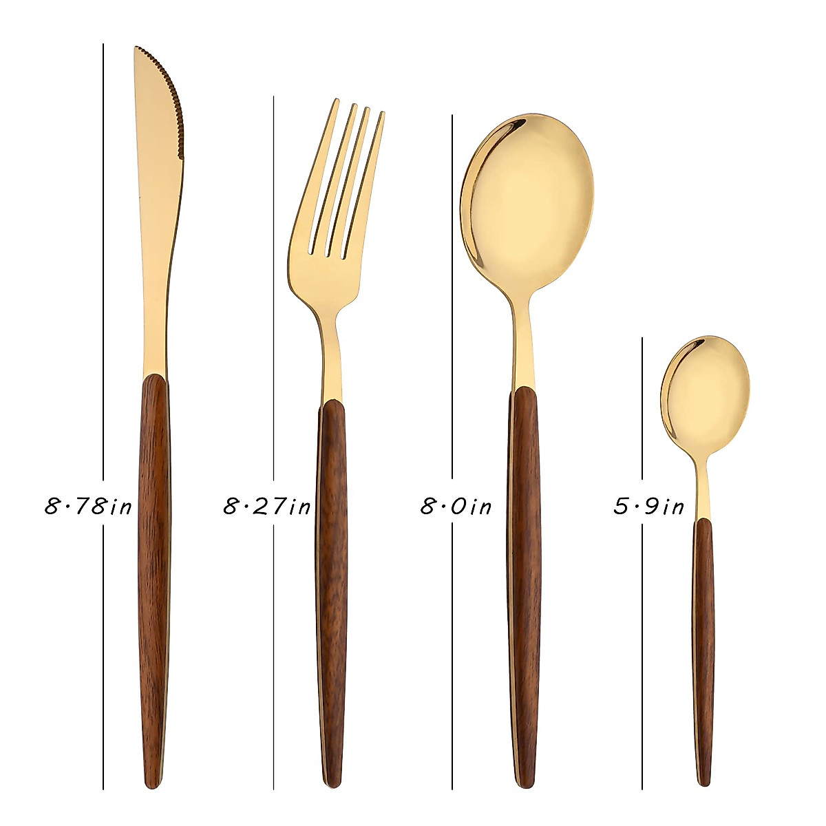 Uniturcky 24-Piece Silverware Set for 6, Gold Mirror Polished Stainless Steel Flatware Set, Wooden Effect Handle Utensil Set for Home Hotel Restaurant, Family Cutlery Set Include Knife Fork Spoon