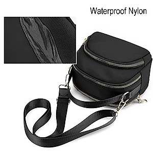 INITIAL LEAF Women Small Crossbody Bag Girls Phone Purse Mini Shoulder Pouch Ladies Nylon Messenger Pack Wallet Handbag (Black)