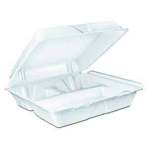 Dart Large Foam Carryout, Food Container, 3-Compartment, White, 9-2/5x9x3 - 200 containers per case.