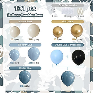 Navy Blue Balloon Garland, SKEFOLI 131PCS Dusty Blue Double Balloon Arch Kits Matte Light Blue and White Sand Balloons Birthday Party Decorations for Boys Men Baby Shower Gender Reveal (Navy Blue)
