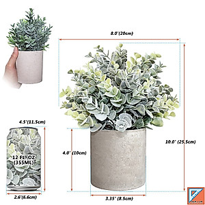 ANFU Fake Plant Decor Mini Artificial Potted Faux Plants, Artificial Eucalyptus Faux Boxwood Fake Rosemary for Room Bathroom Kitchen Farmhouse Garden Home Office Decor (3, Flocking Artificial Plants)