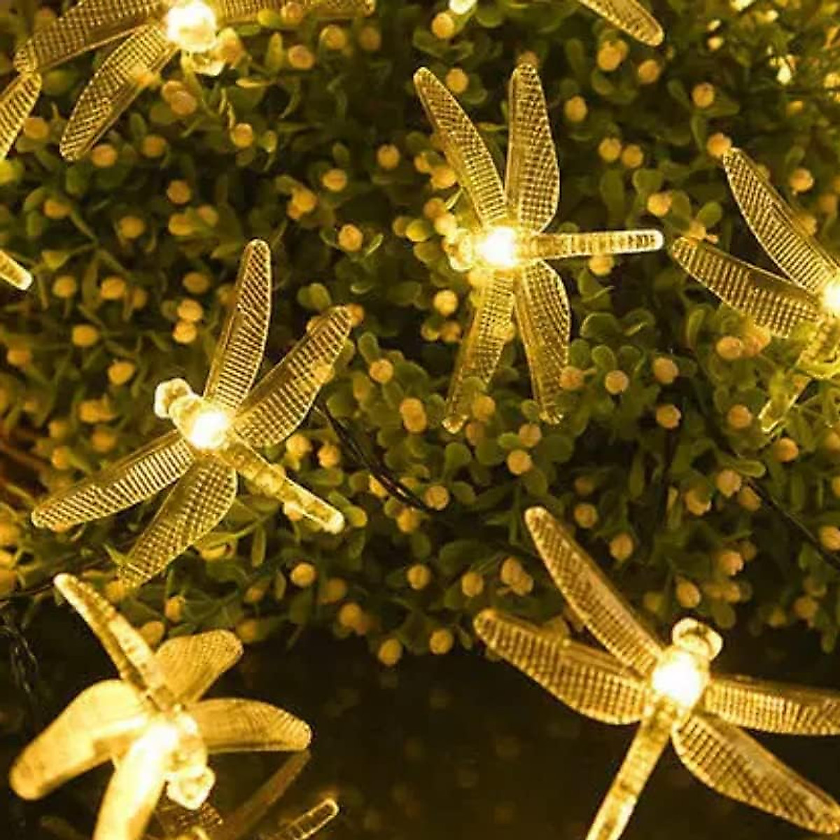 AMZSTAR Dragonfly Solar String Lights Outdoor, 19.7ft 8Modes 30 LED Waterproof Fairy Lights for Indoor/Outdoor Home Garden Lawn Fence Patio Party and Holiday Decorations (Warm White)