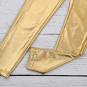 YiZYiF Kids Girls Full Length Gymnastic Unitard Long Sleeve Ballet Dance Leotard Child Shiny Tight Dance Gym Jumpsuit Gold 3-4