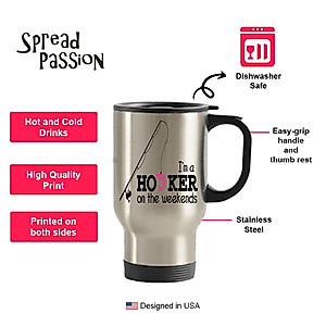 SpreadPassion Fishing Travel Mug, Fishing Coffee Travel Mug, Fishing Tumbler, Fishing Gift, Hooker on the Weekends Mug, Fishing Insulated Tumblers Mug, Fishing Camping Birthday Gift
