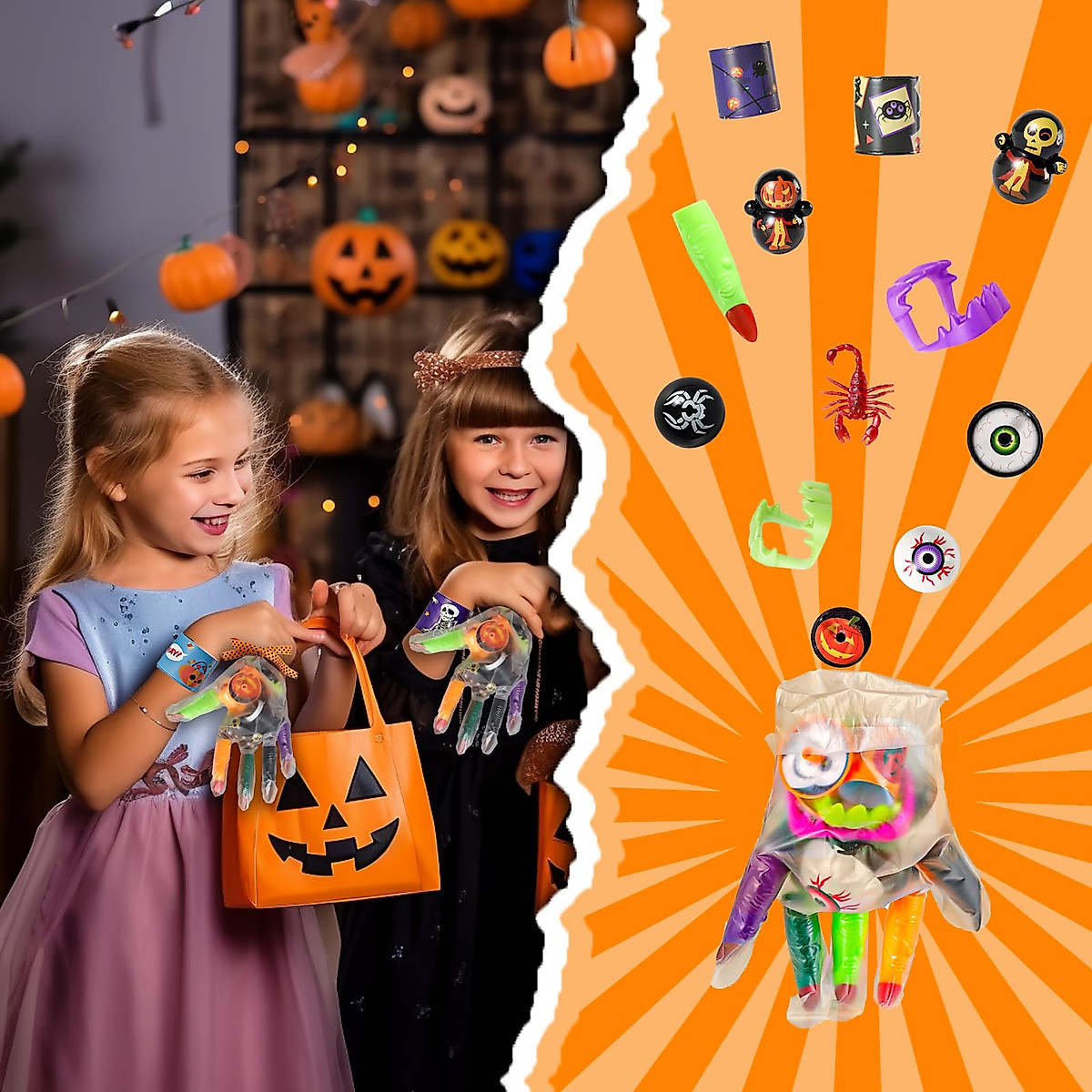 APROAT 170Pcs Halloween Party Favors for Kids Bulk Gloves Stuffed Set-12Pack Halloween Treats Non Candy,Goodie Bag Fillers Set, Halloween prizes for Kids Party Trick or Treat