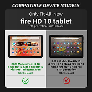 Amazon Fire HD 10 & Fire HD 10 Kids Pro Tablet Case (Only 13th Gen, 2023 Release), DJ&RPPQ Full Body Rugged Hands-Free Viewing Stand Back Cover with Screen Protector, Also for 10in Sony Nokia - Black