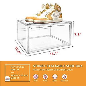 Shoe Storage Box closet organizers - 2 PCS Clear Plastic Stackable Shoe Organizer for Closet, Ventilation and Dust-proof X-Large Shoe Sneaker display case Fit up to Size 14