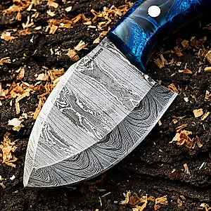 SUSA KNIVES Handmade 7'' Fixed blade Damascus steel skinner knife, EDC KNIFE with leather sheath