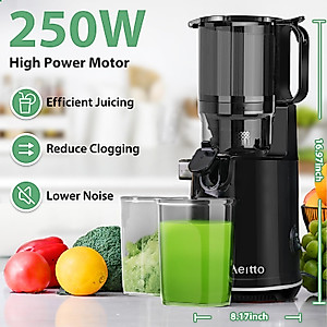 Aeitto Juicer Machines, Cold Press Juicer with 5.3" Wide Mouth, 250W Whole Fruit Juicer, Easy to Clean, 1.7L Large Capacity Masticating Juicer for Vegetable and Fruit, High Juice Yield, Black