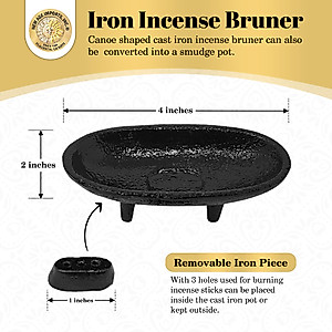 Cast Iron Incense Burner 4" L 2" H, Ideal for smudging, Incense Burning, Ritual Purpose, Decoration etc. (4" L)