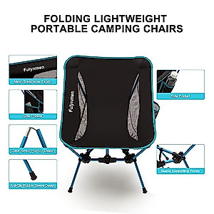 Fulynmen Lightweight Folding Camping Chair Comfortable Compact Chair for Adult Supports 330 Lbs Stable Portable Lawn Chair with 2 Side Pockets for Outdoors Camp Beach Backpacking Travel Blue