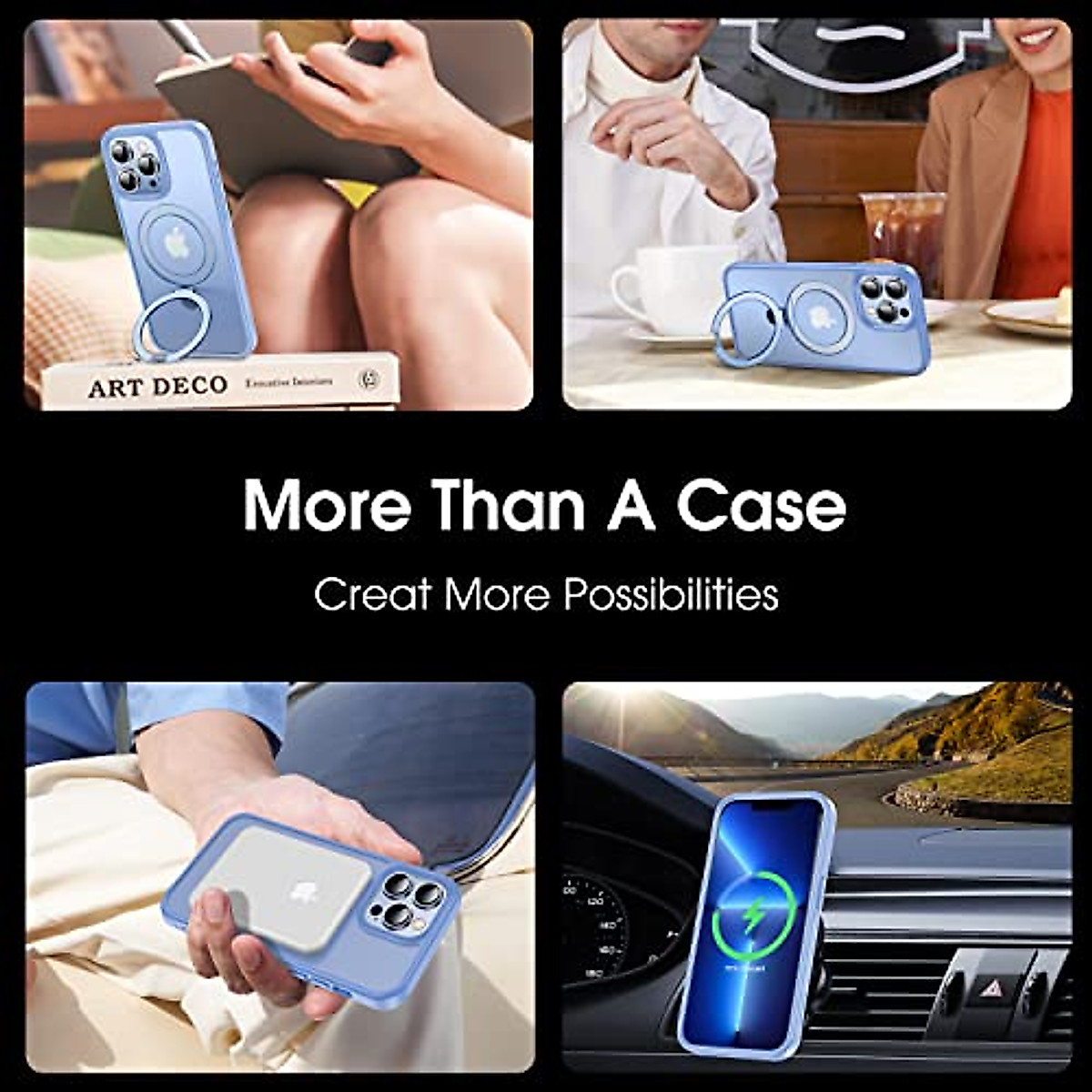 CASEKOO for iPhone 13 Pro Max Case with Magnetic Invisible Stand [Military Drop Protection] [Compatible with MagSafe] Shockproof Slim Translucent Matte Phone Cases for Men Women 6.7 Inch 2021, Blue