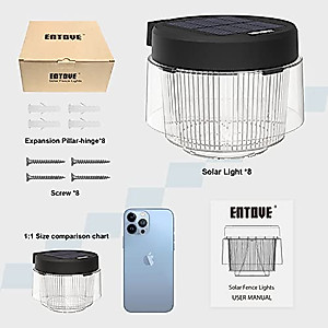 ENTOVE Solar Fence Lights, Solar Deck Lights Outdoor Waterproof Led, Landscape Solar Lights Outdoor Decorative for Wall, Yard, Garden, Stairs, Patio, Garage, Front Door, Swimming Pool, Shed 4 Pack