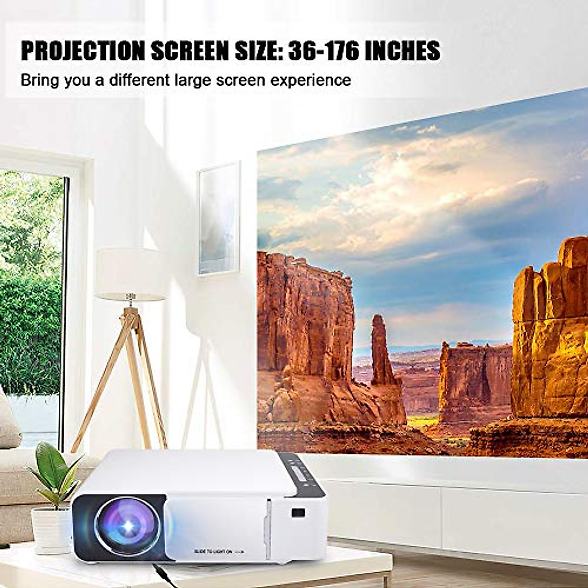 Home Projector Mini Portable HD Projector 1280 X 720 Home Cinema Theater Media Player US Plug 100V-260V (White)