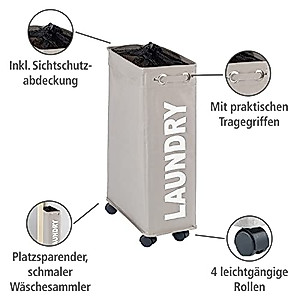 Taupe Corno slimLaundry basket - thin Laundry Hamper with wheels - small space laundry bin - narrow hamper, laundry collector, laundry basket with wheels