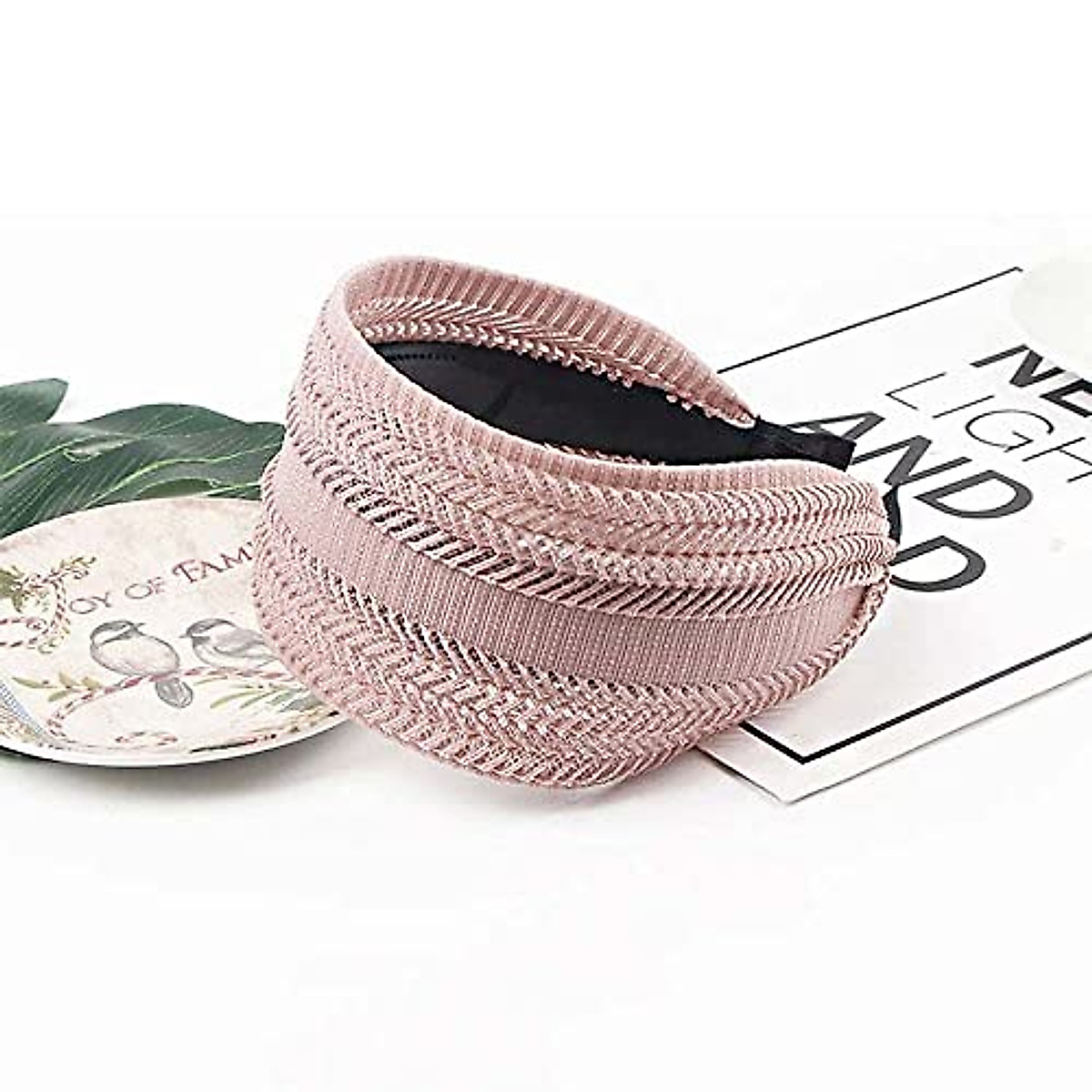 CHDHALTD Korean Style New Vintage Lace Shiny Hair Hoop, Temperament Wide Side Hairbands for Women Hollow Non Slip Elegant Head Wrap(Blue)