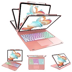 Keyboard Case for iPad Air 13-inch (M2, 2024) & iPad Pro 12.9 (6th 2022/5th 2021/4th 2020/3rd 2018 Gen), Magic 360°Rotatable & Swivel Keyboard with Trackpad, 7 Color Backlit with Pen Holder Rose Gold