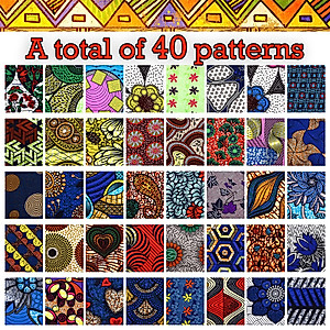 Mixweer 40 Pcs African Cotton Fabric Square No Repeat Quilting Fabrics Bundles African Wax Fabric Cotton Ankara Fat Quarters for DIY Sewing Cloths Handmade Accessories (20 x 16 Inch)
