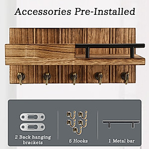 CypherX Key Holder Wall Mount, Decorative Key and Mail Holder for Wall w/Shelf, Farmhouse Wood Keys Organizer for Entryway Hallway Doorway- Home Wall Key Rack