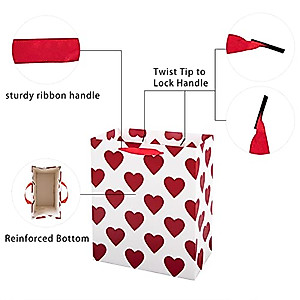 FaCraft Valentines Day Gift Bag 13" Large Valentines Gift Bags with Handles for Kids Heart Gift Bag for Girlfriend Boyfriend Anniversary Wedding Bridal Shower with Wrapping Tissue Paper for Men Him