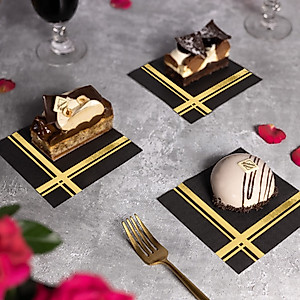 Fanxyware Gold on Black Cocktail Napkins - 100 Pack, 5" x 5", 3-Ply Paper - Style Name: Blissful Crossing