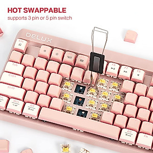 DeLUX 80% Wireless Mechanical Keyboard - RGB Backlit, Hot Swappable 89 Keys, US Layout, Linear, Quiet Yellow Switches, PBT Keycaps - Multi-Device Gaming (KM18-Pink)
