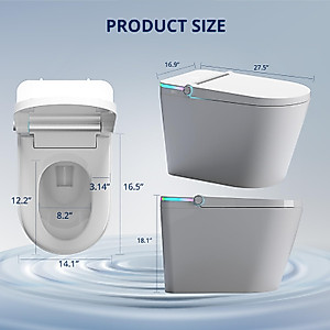 Upgraded One Piece Smart Bidet Toilet, Electric Tankless Toilet with In-builet Aromatherapy/Heated Seat/Foot Sensor/Various Washing Settings/Temperature Sensing/Automatic Powerful Flush/Auto Shut-off