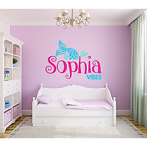 Mermaid Custom Name Wall Decal - Girls Personalized Name Mermaid Tail Wall Sticker - Sparkle Mermaid Wall Decor - Girls Personalize Name Wall Art Sticker - Wall Decal for Nursery Playroom Bedroom Decoration (Wide 15"x11" Height)