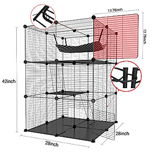 IKARE Cat Cage DIY Indoor Pet Home Small Animal House Detachable Playpen with 3 Doors 3 Tiers for Kitten Puppy Bunny Exercise. (Black，27.6 x 27.6 x 41.3Inch)
