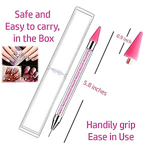 8 In 1 Pack, 2 Dual-ended Wax Pen for Rhinestone Picker Dotting Pen Wax Pencil for DIY Nails Art, 4 Wax Tip Rhinestone Pen Applicator Gem Jewel Picker Tool, Pickup Tweezer, 500 Crystals Rhinestones.