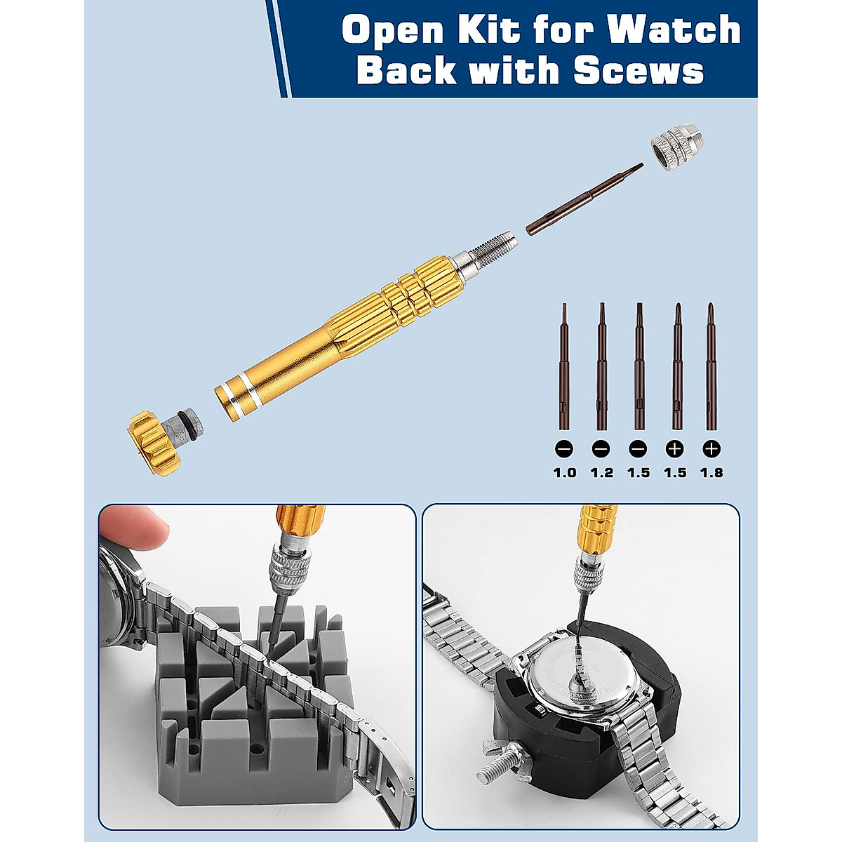 Vastar Watch Repair Kit, Watch Battery Replacement Tool Kit, Watch Link Removal Tool Kit, Watch Band Link Pin Tool Set with Carrying Case