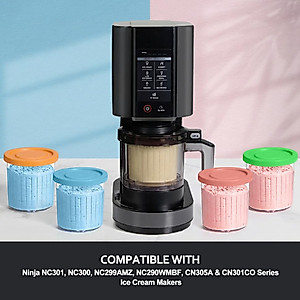 Ninja Creami Pints and Lids - 4 Pack Ninja Creami Cups, 16 oz Ninja Creami Containers, Creami Pint Containers Compatible with Ninja NC299AMZ & NC300s Series Ice Cream Maker - Tight Sealing & Anti-Slip