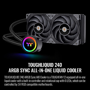 Thermaltake TOUGHLIQUID 240 ARGB Motherboard Sync All-in-One Liquid CPU Cooler, AMD (AM5/AM4) / Intel (LGA 1700/1200), 240mm High Efficiency Radiator CL-W319-PL12BL-A
