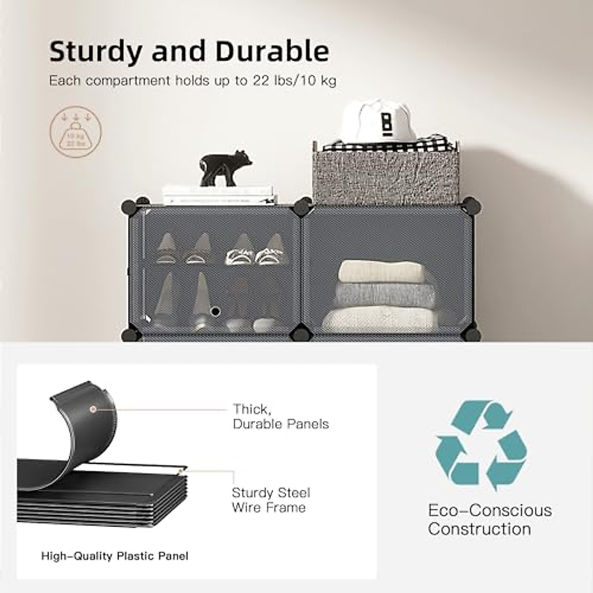 Cuzdeco Shoe Organizer Cabient, 6 Cube 12 Tiers Shoe Rack with Door, 24 Pairs Plastic Shoes Storage Cabinet Expandable Free Standing Shoe Rack, for Closet Entryway Hallway Bedroom, Black