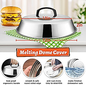 HaSteeL 12In Cheese Melting Dome & 7In Cast Iron Grill Press, Stainless Steel Basting Cover with Heavy Duty Burger Bacon Press, Griddle Accessories for Teppanyaki Flat Top Stovetop Indoor & Outdoor