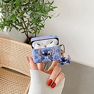 Soft TPU Smooth Blue Stitch Case with Charm and Keychain for Apple AirPods Pro AirPods 2019 Model Walt Disney Disneyland Cartoon Anime Animation Cute Lovely Classic Girls Kids Boys Women